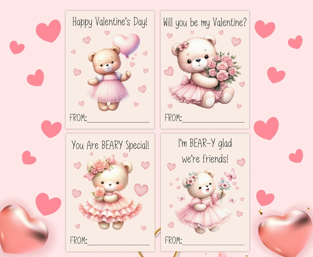 Bear Valentine's Day Cards, Printable Valentine Cards, Classroom ...
