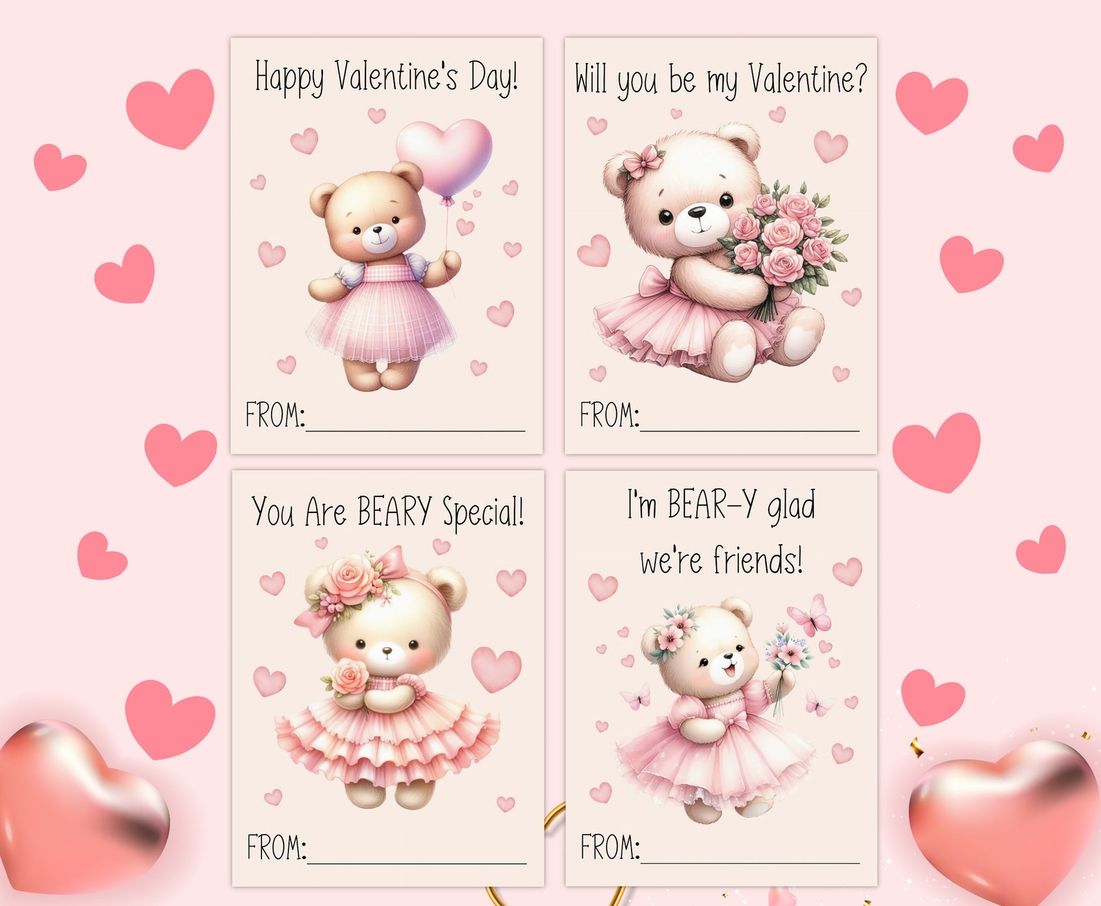 Bear Valentine's Day Cards, Printable Valentine Cards, Classroom ...