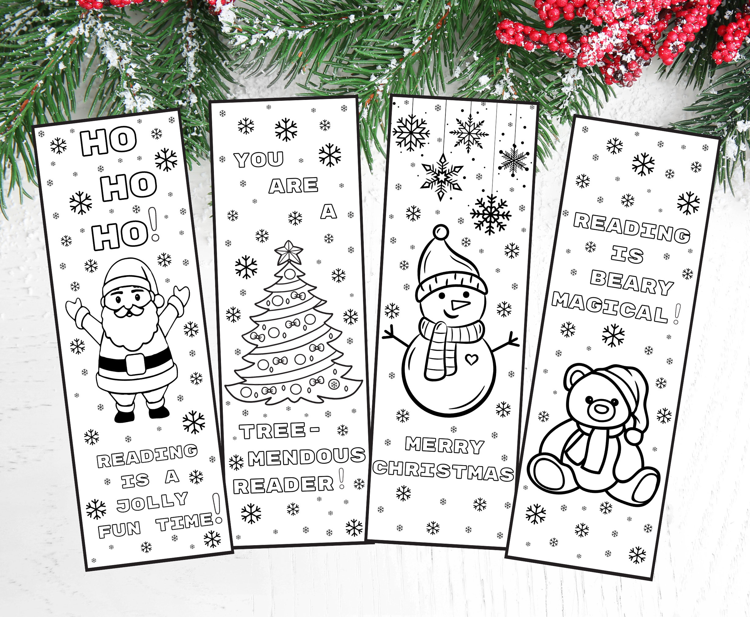 Christmas Bookmarks Set of 4, Christmas Coloring Bookmarks, DIY Kids ...