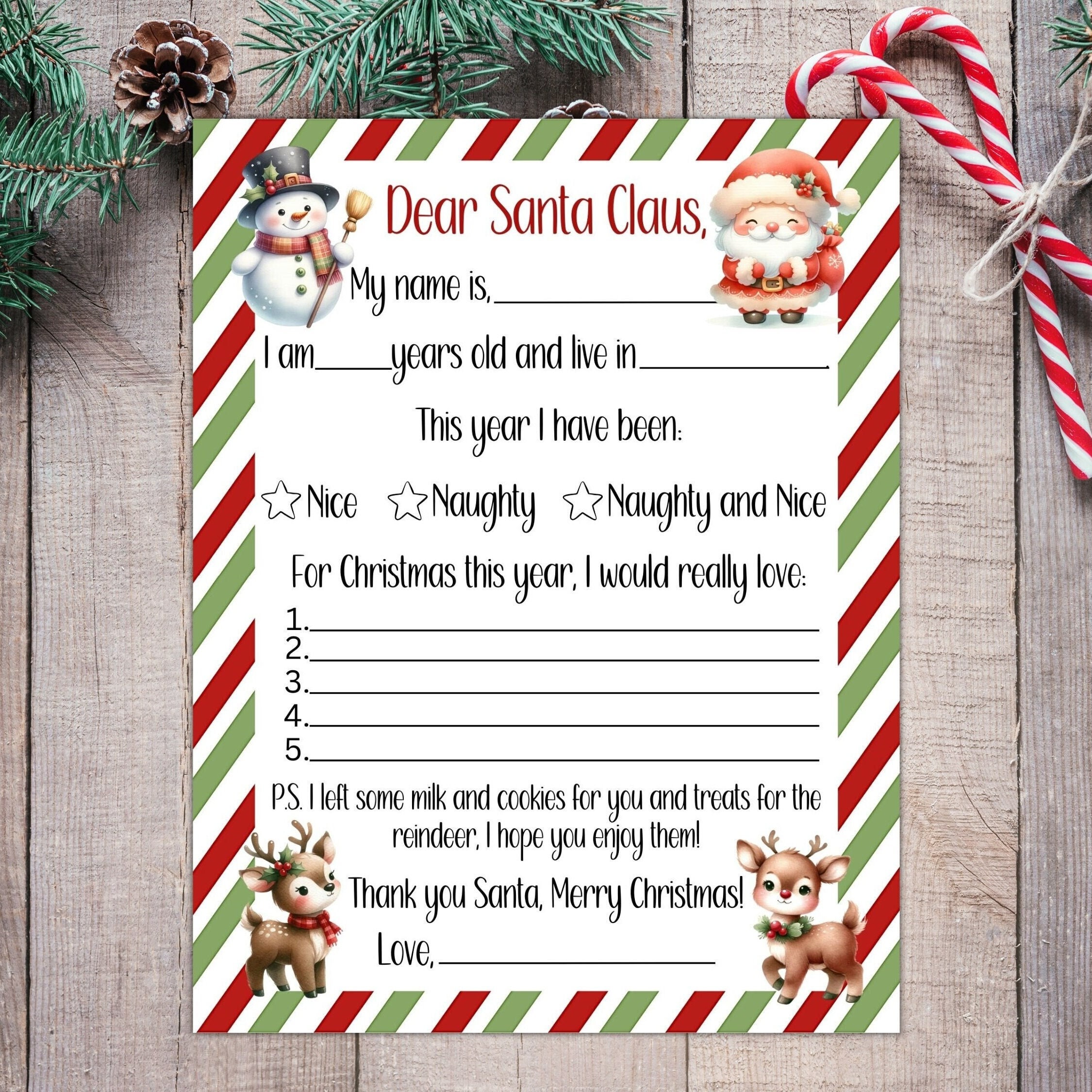 Kids Letter to Santa, Printable Letter to Santa Claus, Kids Christmas ...