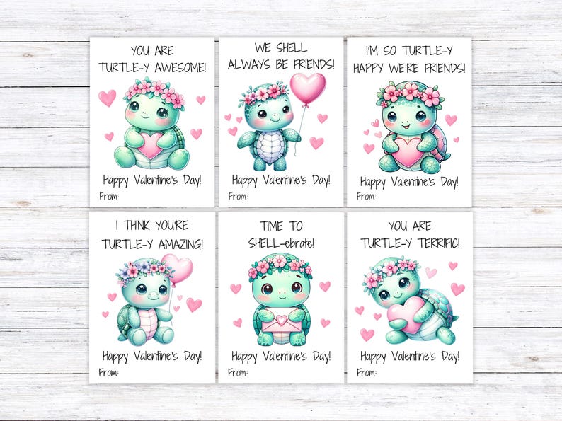 Turtle Valentine Cards for Kids, Printable Classroom Valentines ...