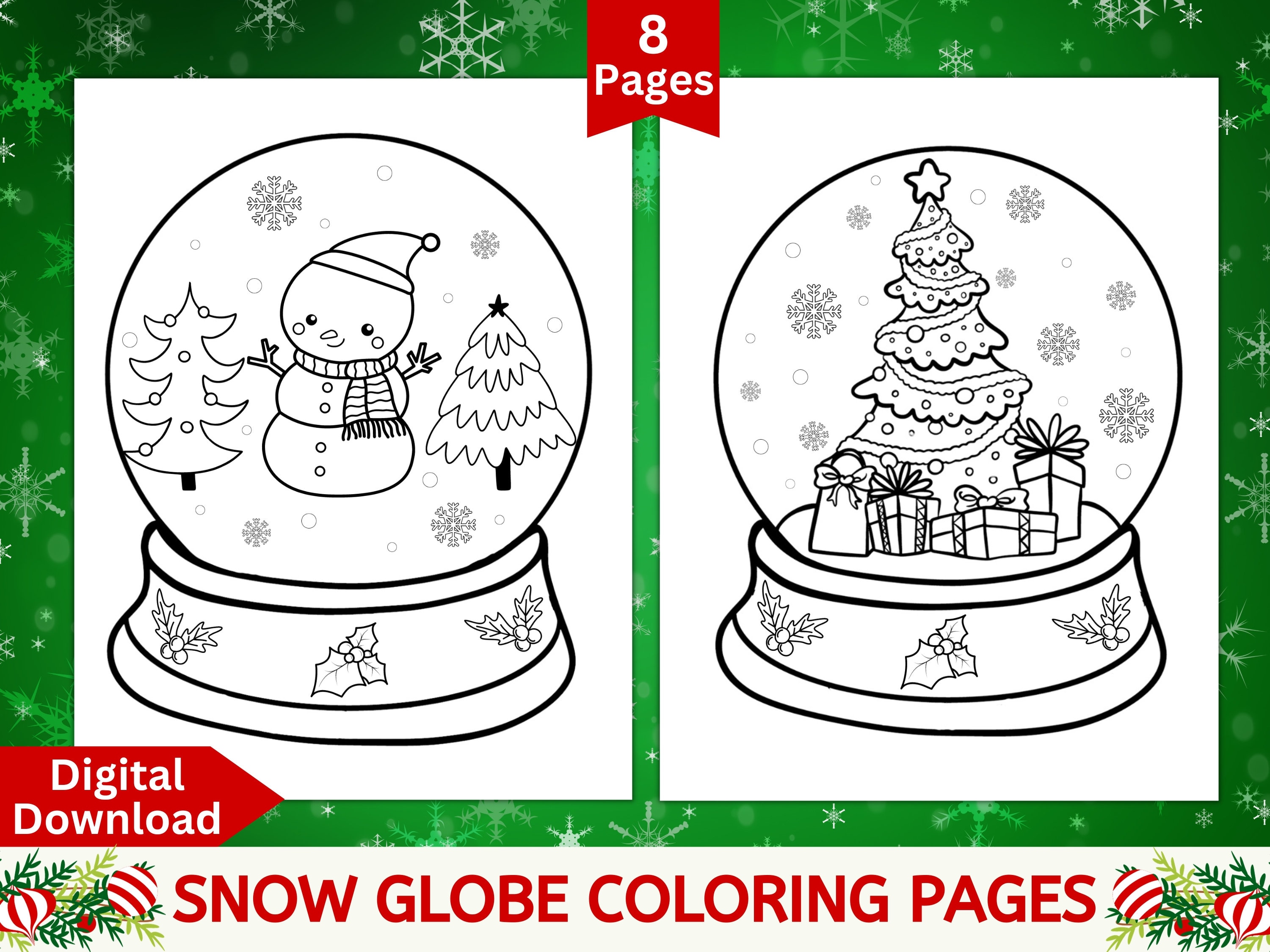 Snow Globe Coloring Pages, Christmas Coloring Pages, Christmas Activity ...