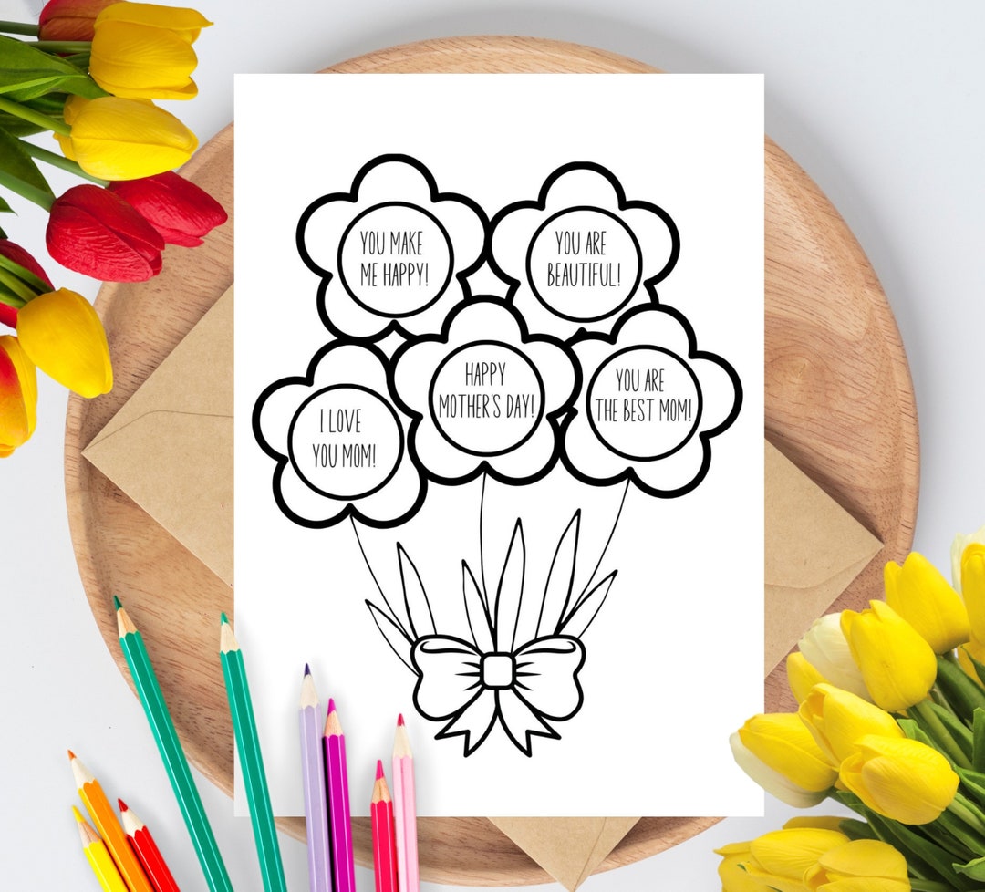 Mother's Day Coloring Card Printable, Kids Mother's Day Coloring Card ...