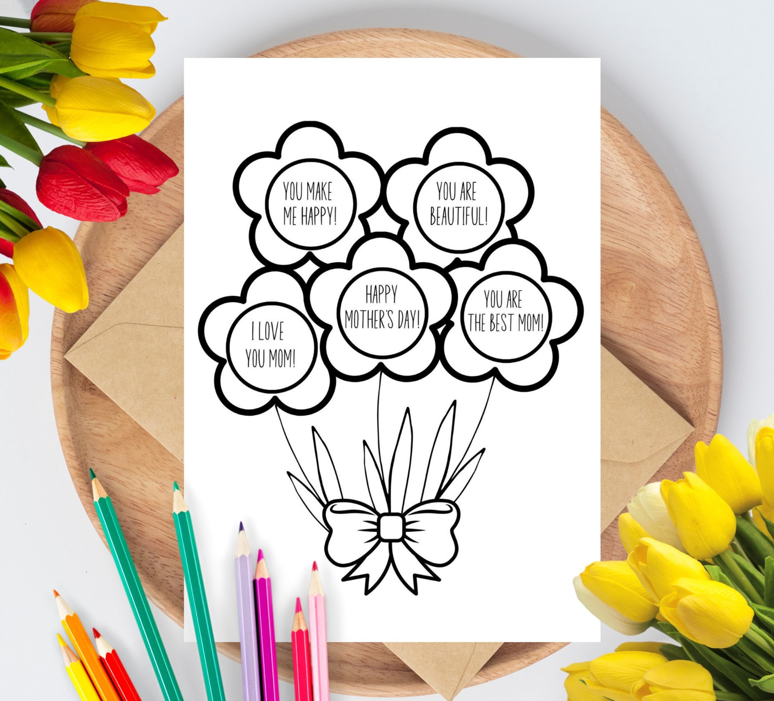 Mother's Day Coloring Card Printable, Kids Mother's Day Coloring Card ...