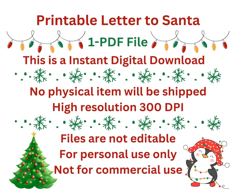 Letter to Santa Printable, Kids Letter to Santa, Dear Santa Claus ...