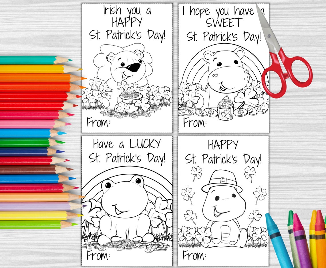 St. Patrick's Day Coloring Cards, Printable St. Patrick's Day Cards ...