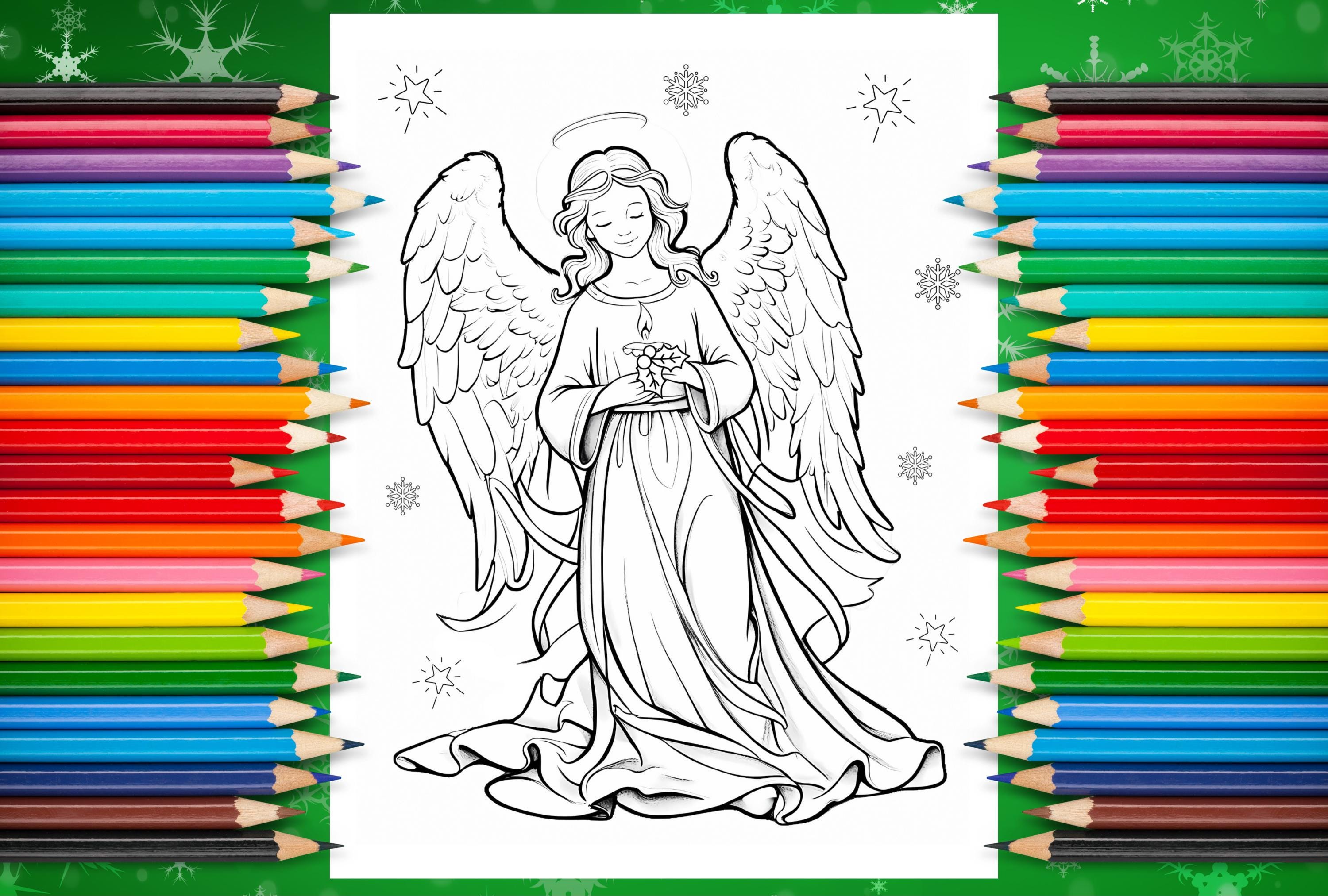 Christmas Angel Coloring Pages, Christmas Activity, Printable Christmas ...
