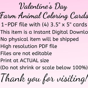 Farm Animal Coloring Valentine's Day Cards, Printable Valentine's Day ...