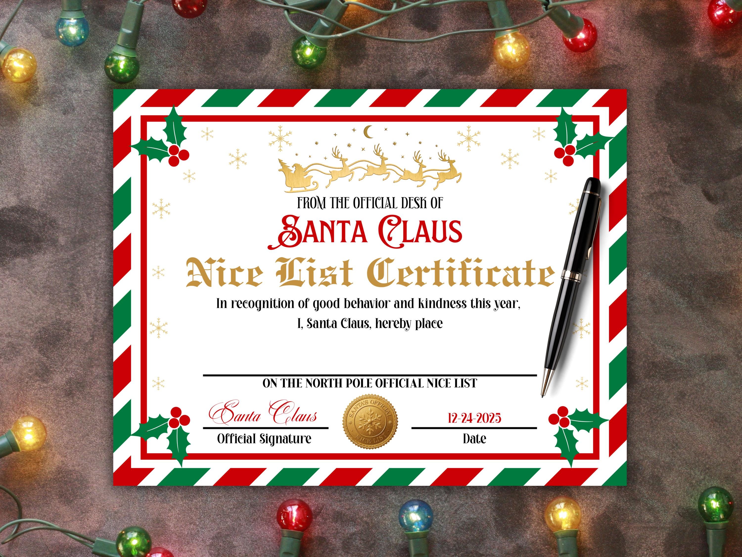 Nice List Certificate From Santa Claus, Santa Nice List Certificate ...