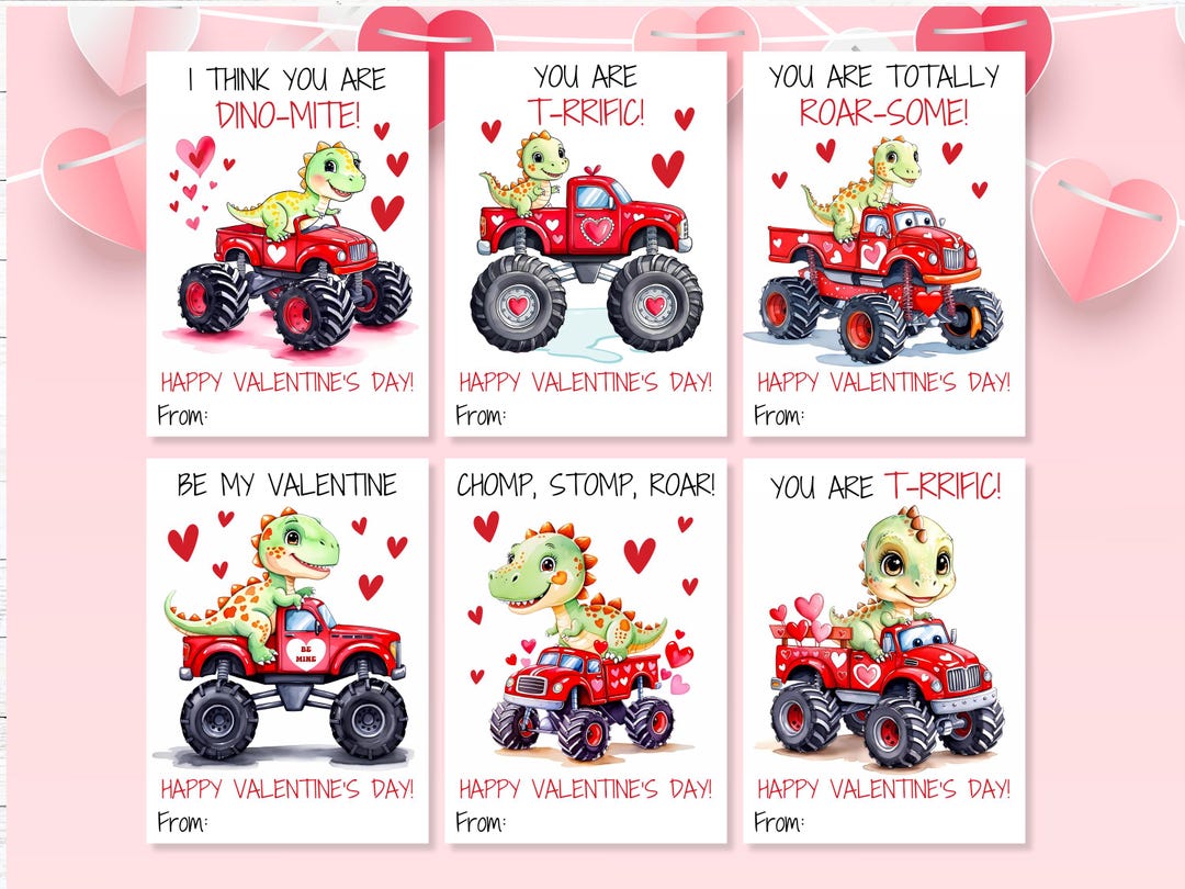 Dinosaur Valentine Cards for Kids, Printable Classroom Valentines, Dino ...