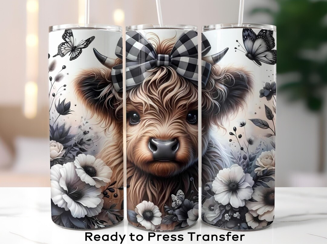 NOT A DIGITAL, Highland Cow Floral Sublimation Transfer, Ready to Press ...