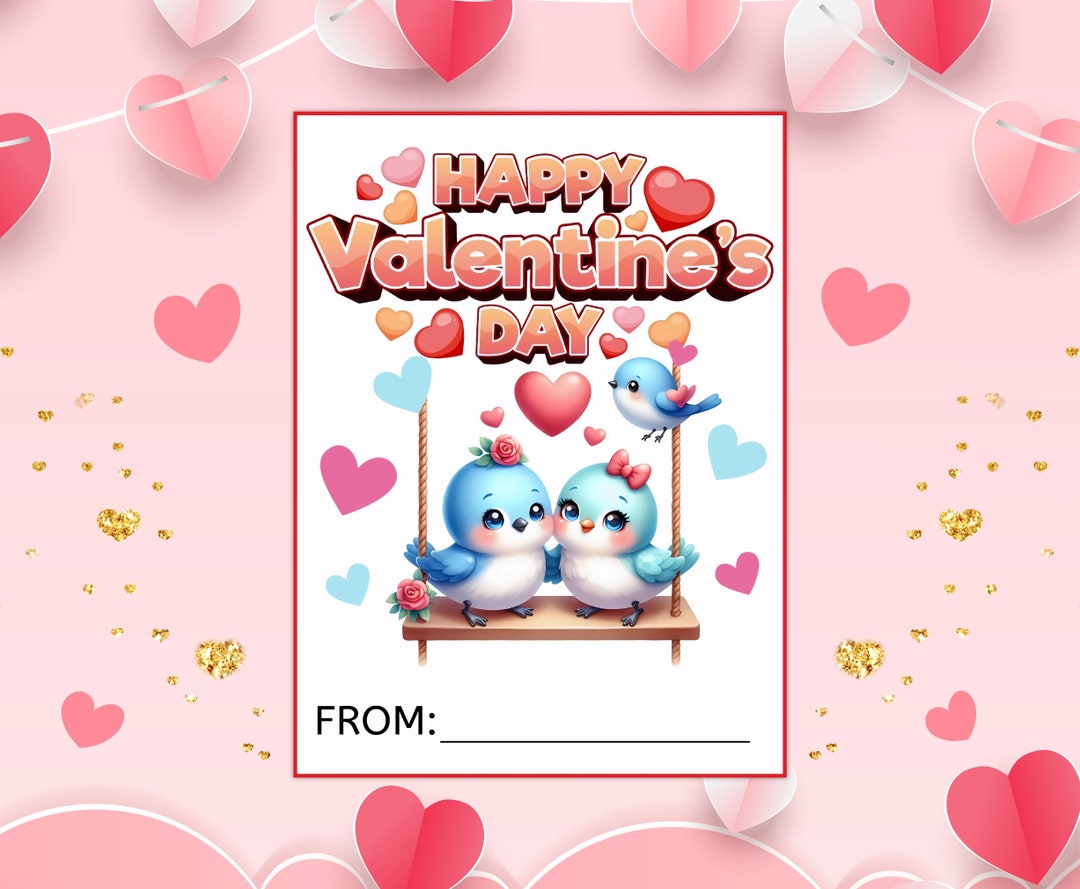 Bird Valentine's Day Card, Printable Valentine Cards, Classroom ...