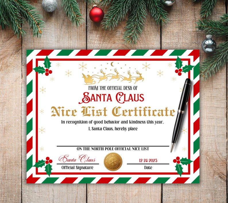 Nice List Certificate From Santa Claus, Santa Nice List Certificate ...