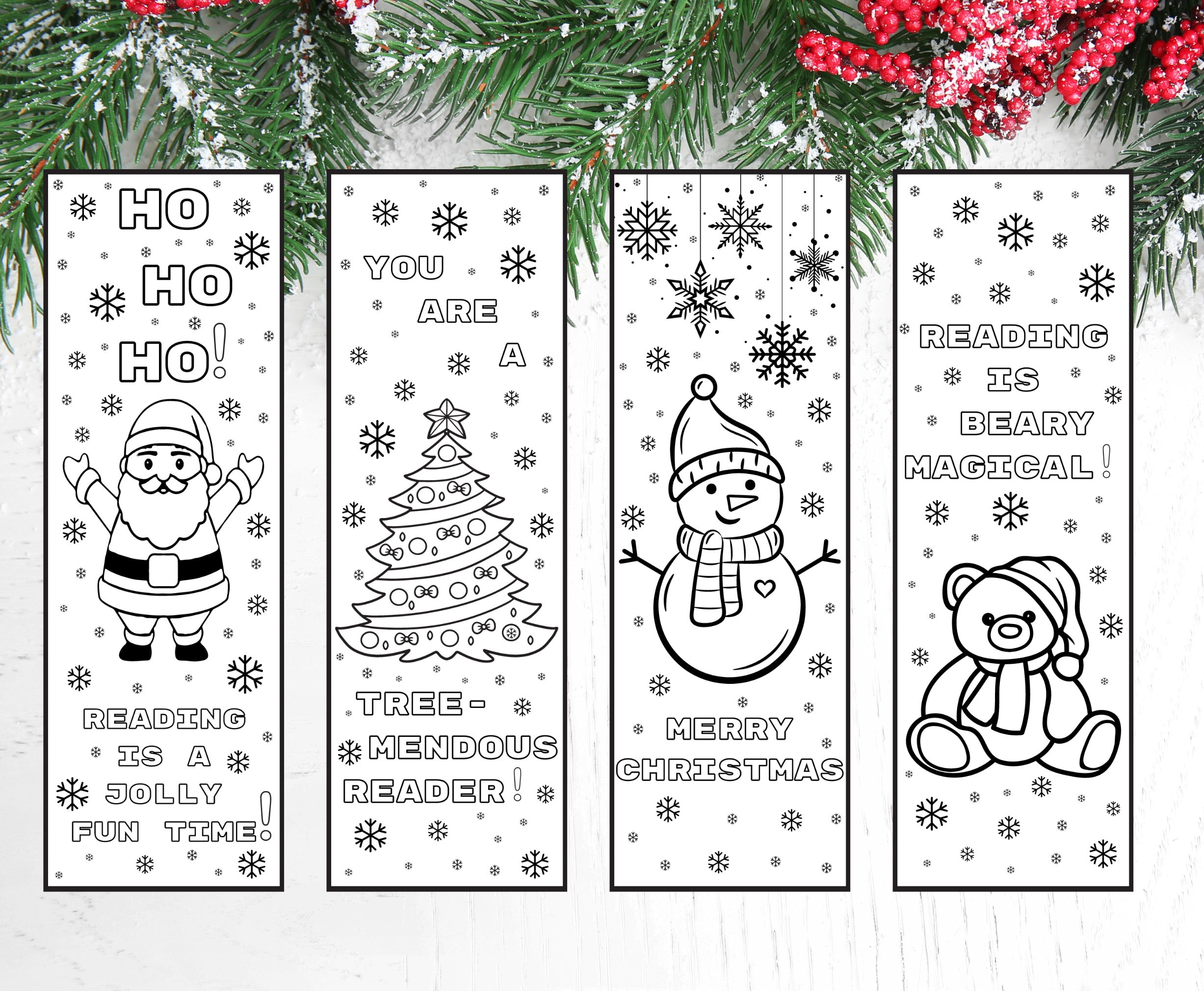 Christmas Bookmarks Set of 4, Christmas Coloring Bookmarks, DIY Kids ...