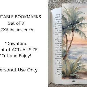 Tropical Ocean Sunset Bookmarks Set of 3, Printable Watercolor Beach ...
