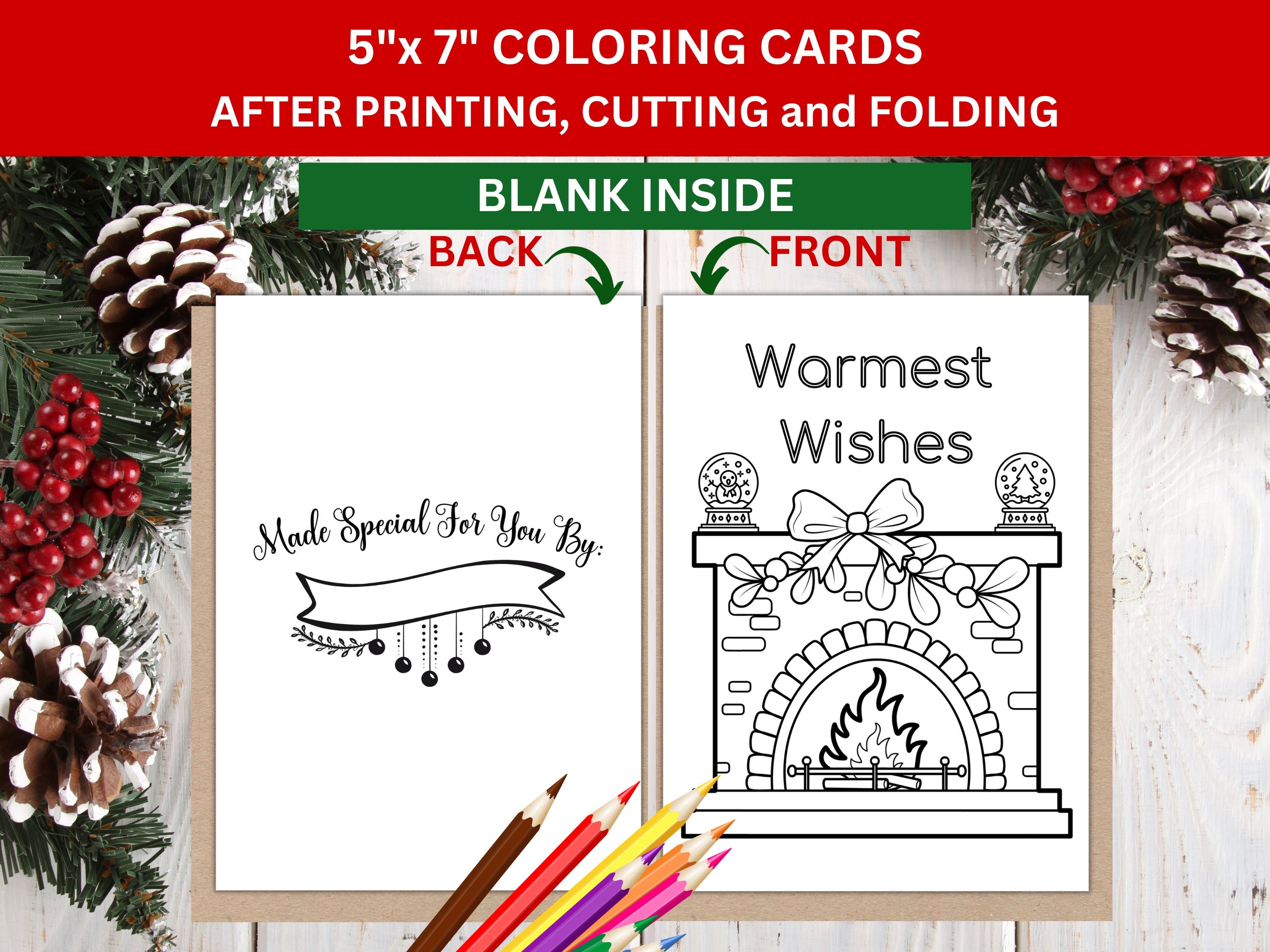 Christmas Coloring Cards, 5 Printable Holiday Cards, Kids Coloring ...