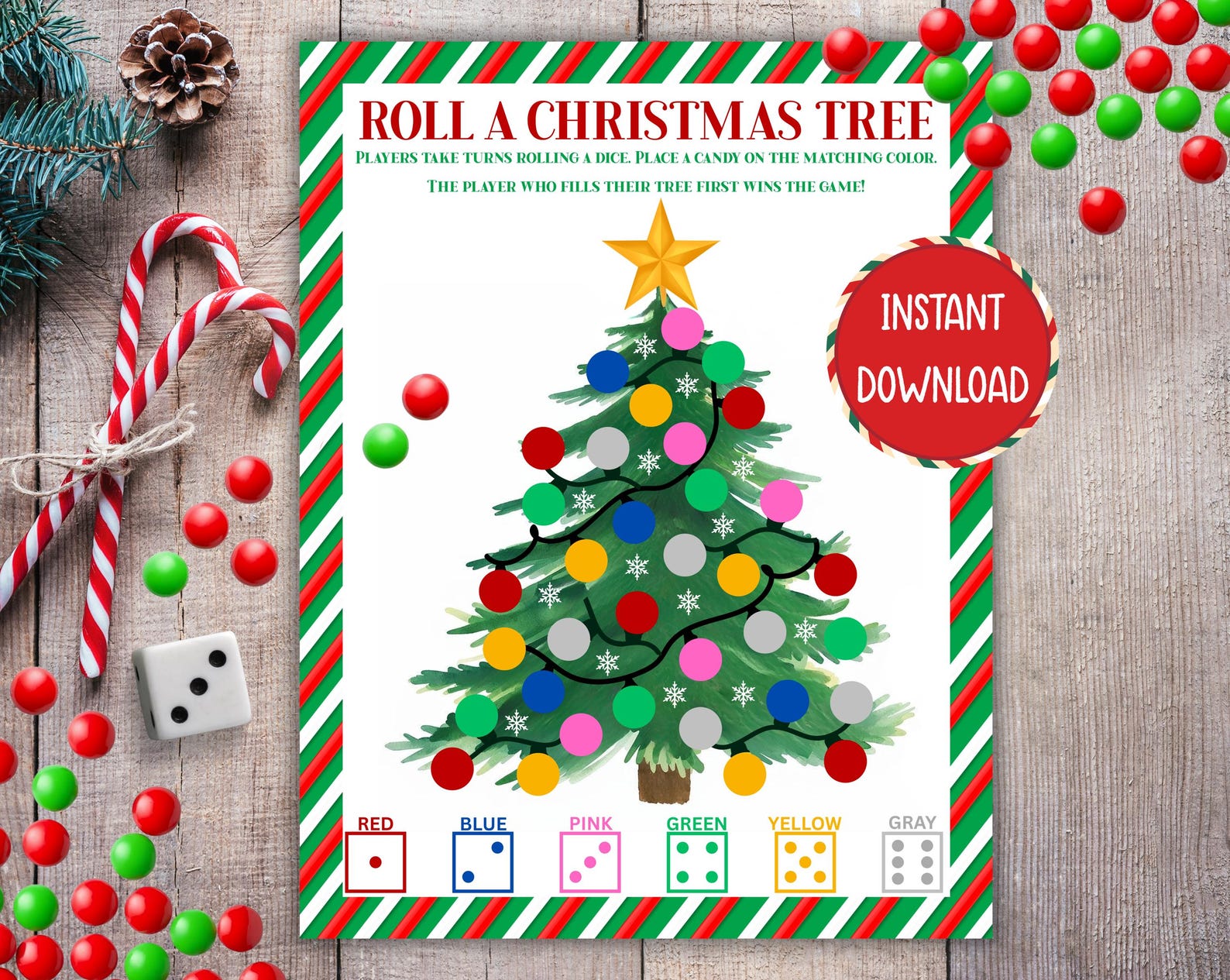Roll A Tree Christmas Game, Printable Christmas Party Game, Roll A Tree ...