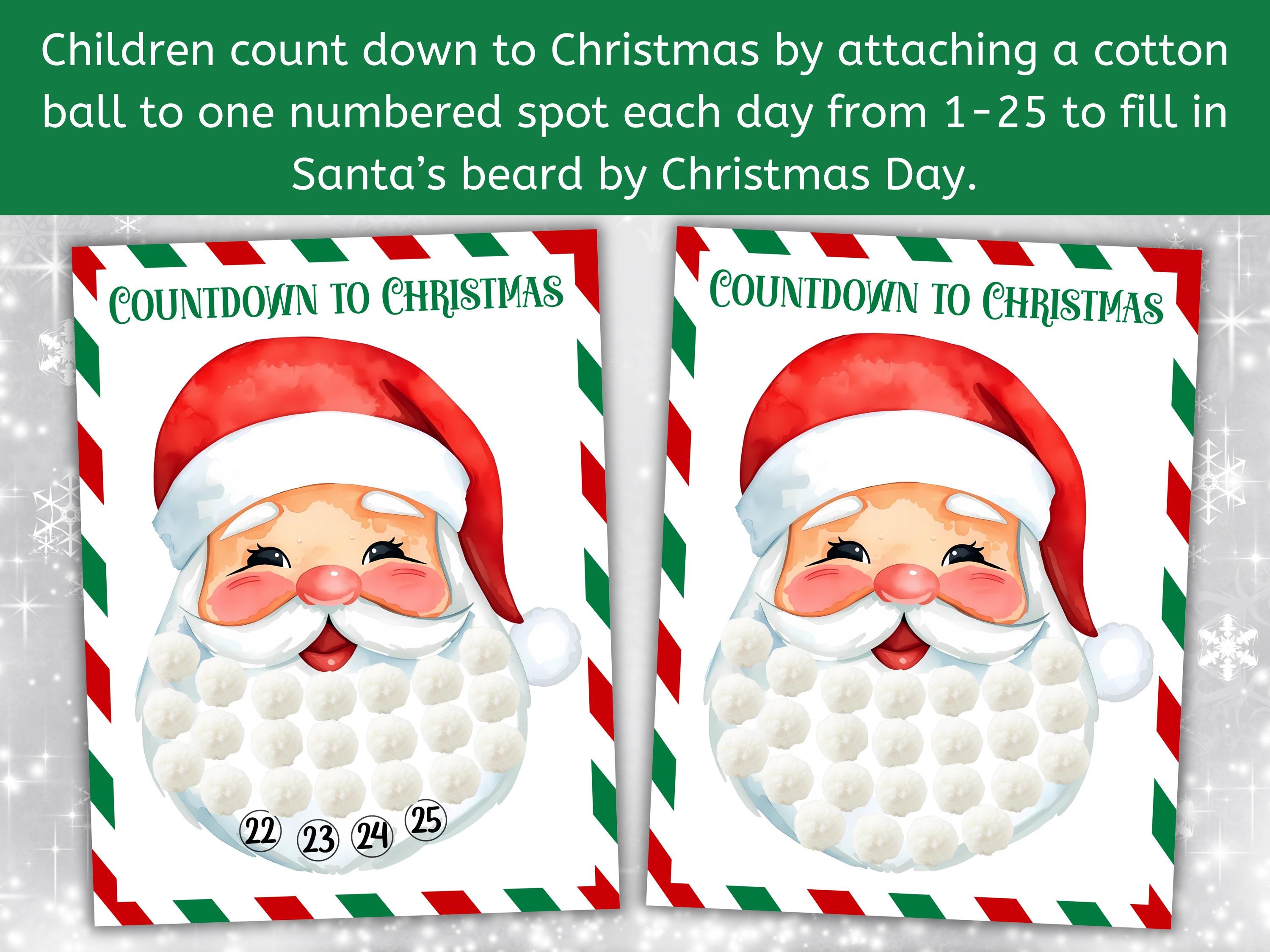 Santa Countdown to Christmas Calendar for Kids, Printable Santa's Beard ...