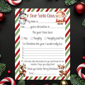 Kids Letter to Santa, Printable Letter to Santa Claus, Kids Christmas ...