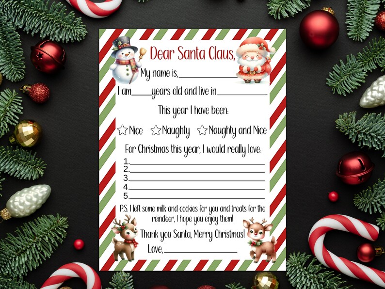 Kids Letter to Santa, Printable Letter to Santa Claus, Kids Christmas ...