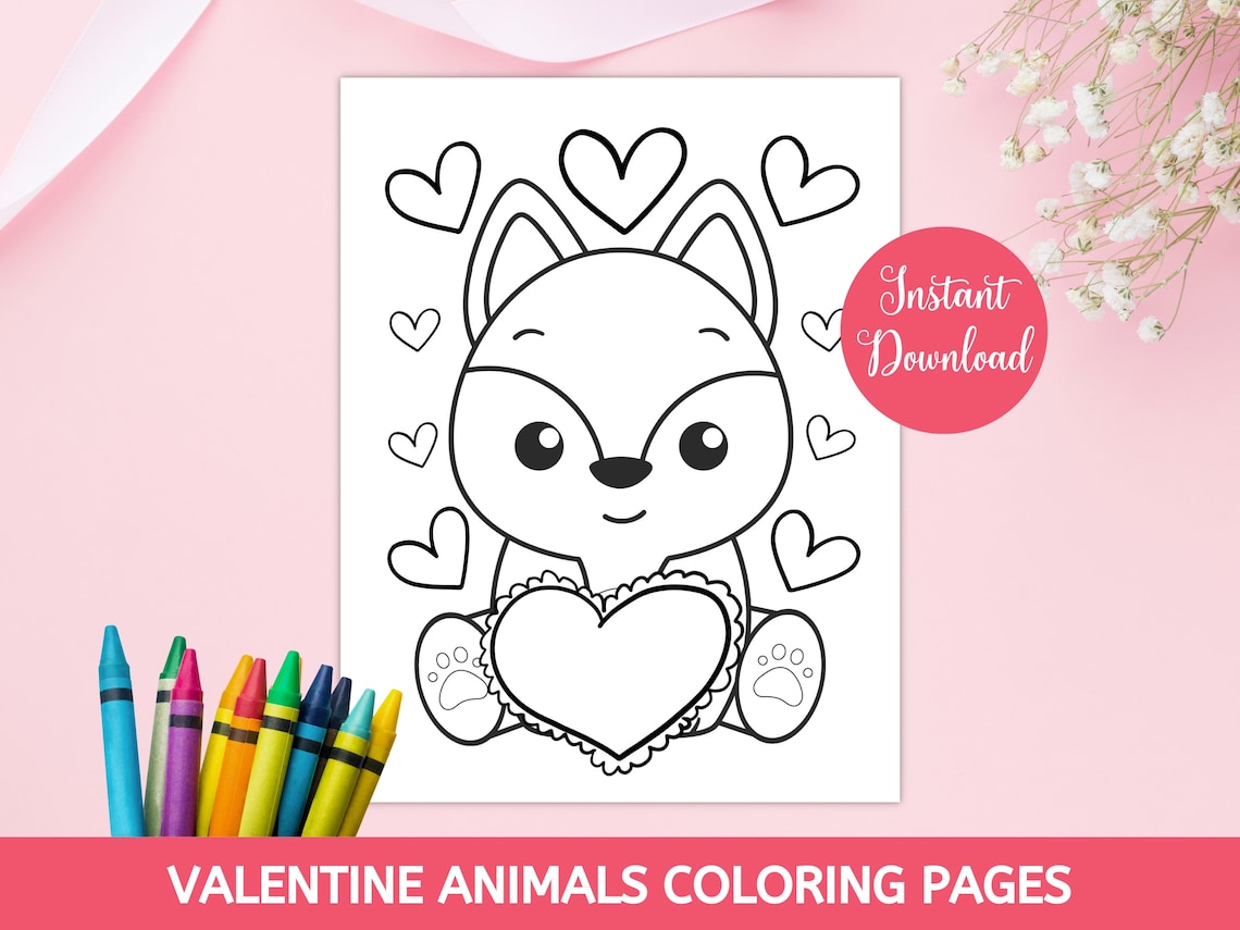 Valentine Animals Coloring Pages, Printable Valentine Coloring Pages ...