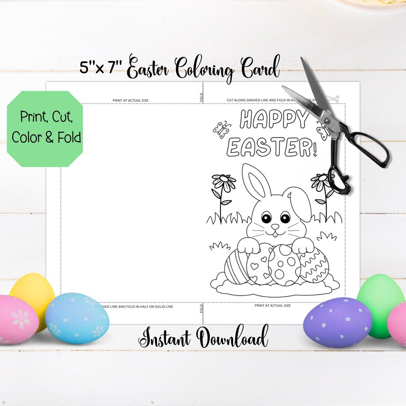 Kids Easter Coloring Card Printable, Kids Easter Bunny Card, DIY Easter ...