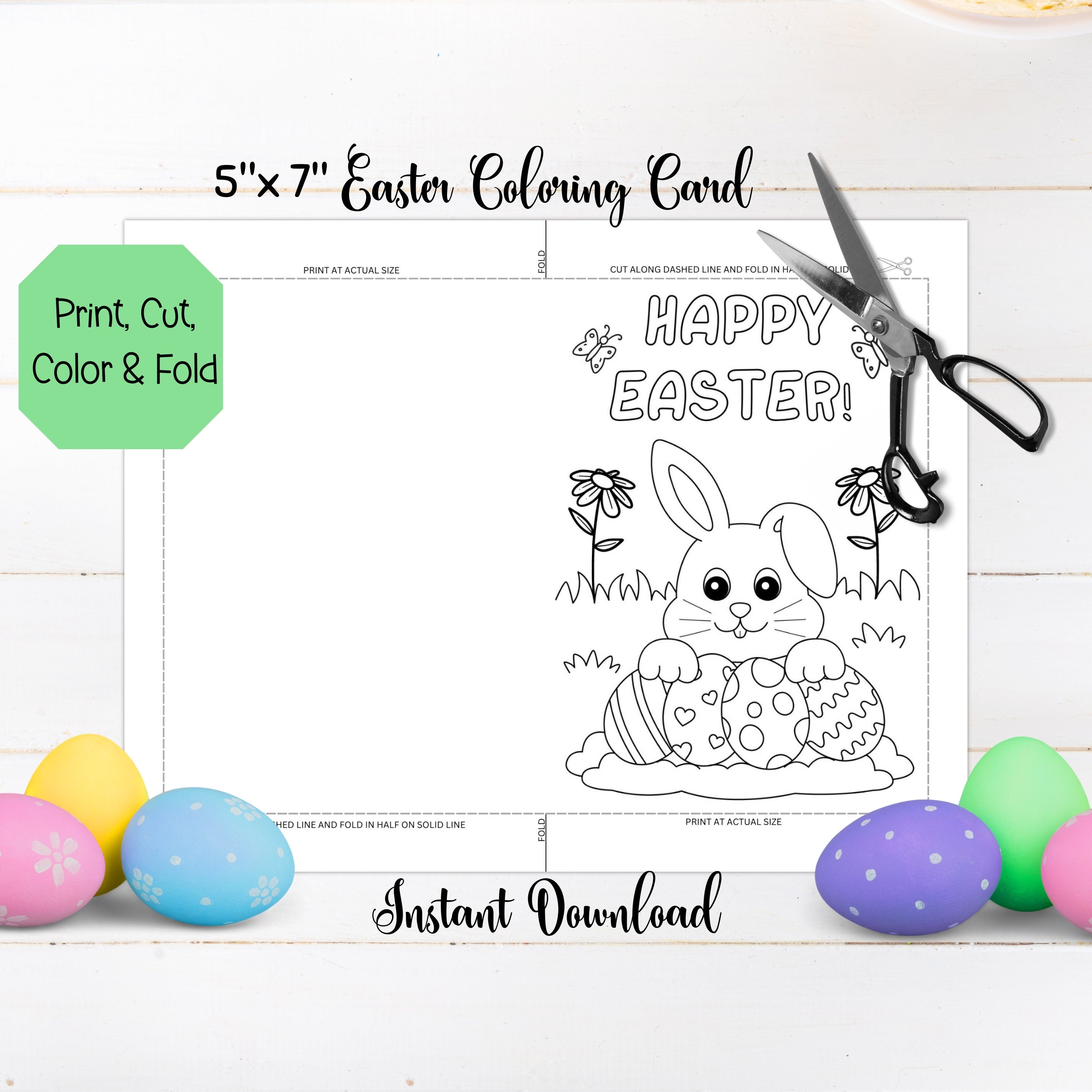 Easter Coloring Card Printable, Kids Easter Bunny Card, DIY Easter ...