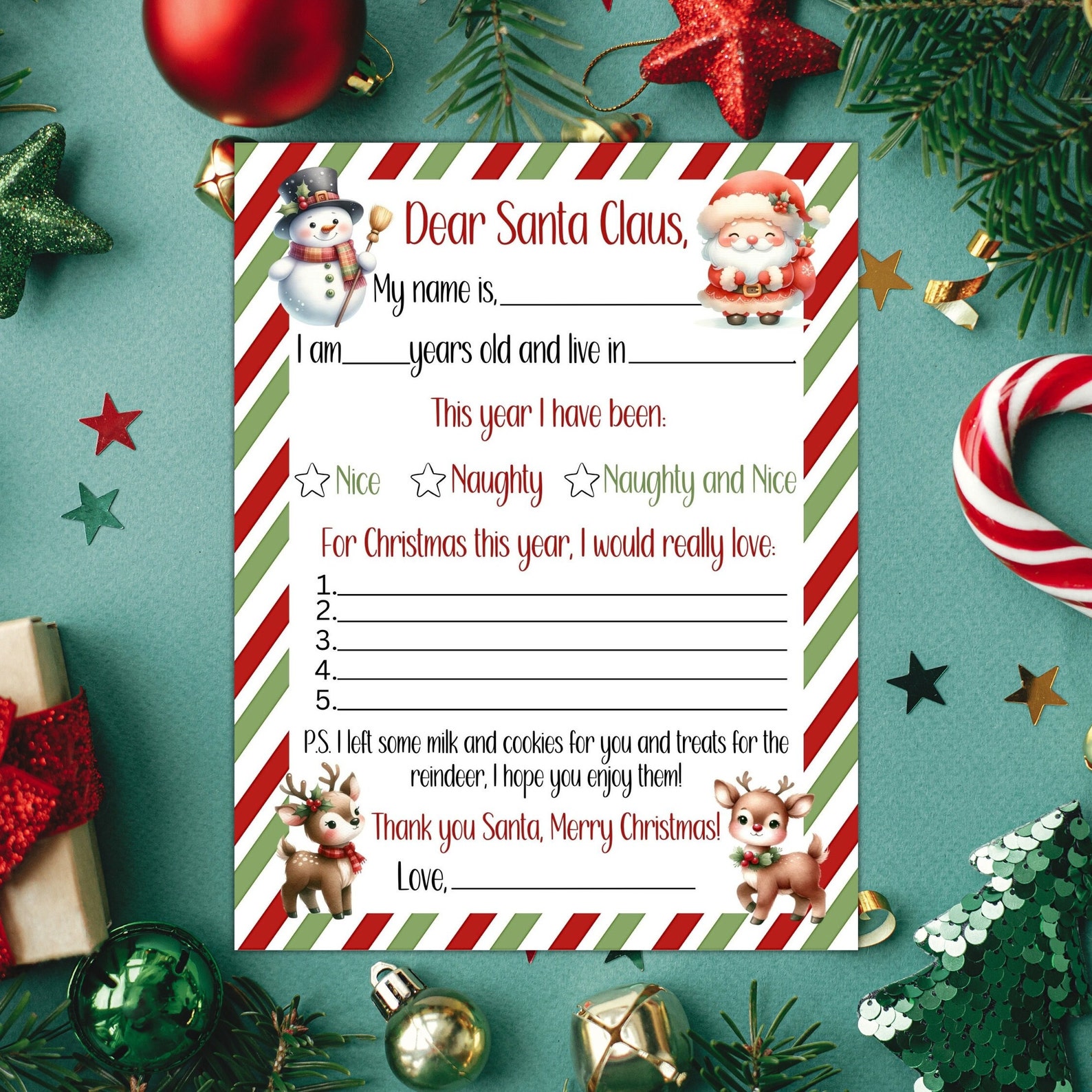 Letter to Santa Printable, Kids Letter to Santa, Dear Santa Claus ...