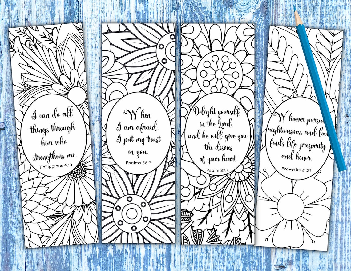 Coloring Bible Verse Bookmarks Set of 4, Printable Coloring Bible ...