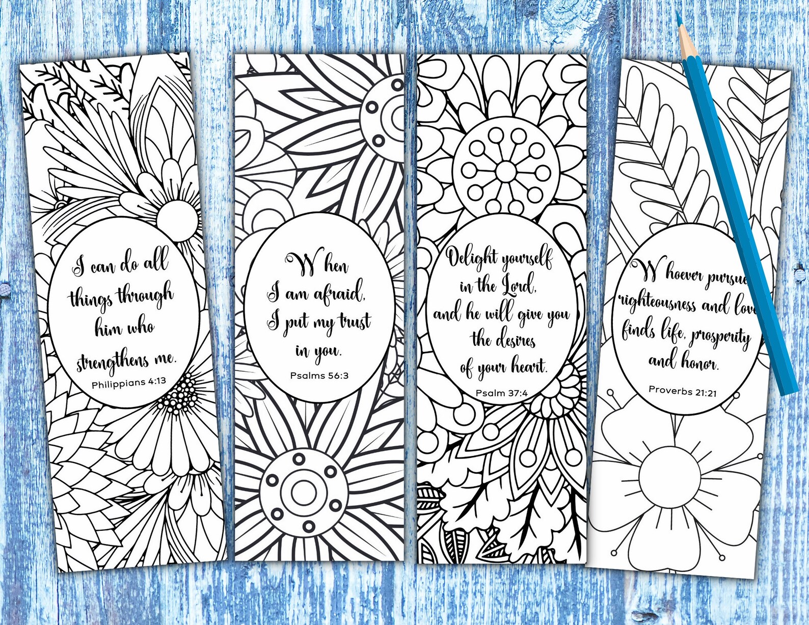 Coloring Bible Verse Bookmarks Set of 4, Printable Coloring Bible ...