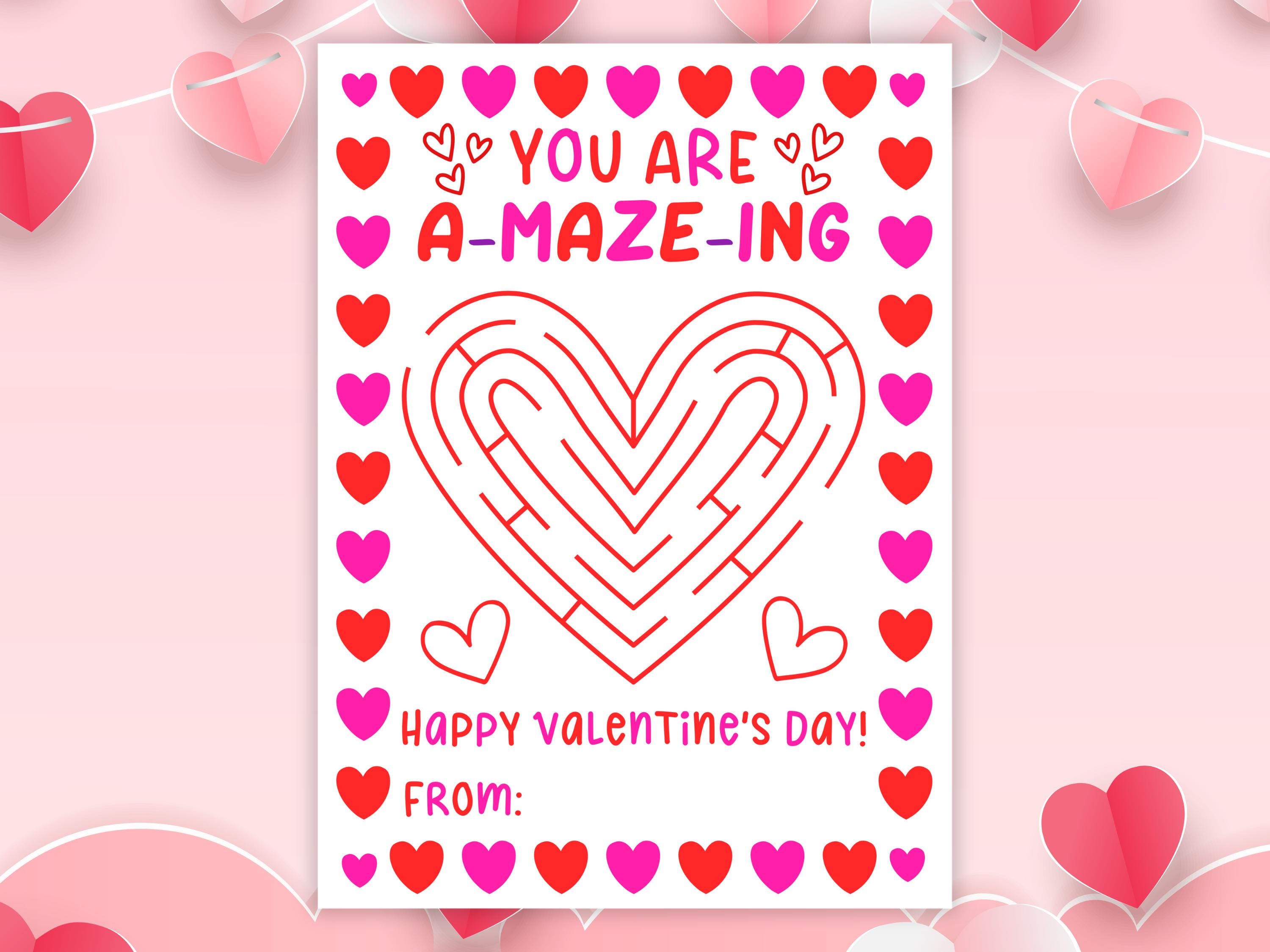 Heart Maze Valentine Cards You Are A-maze-ing , Printable Classroom ...