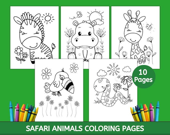 Jungle Safari Birthday Party Favor Kids Coloring Page Gift Colouring ...