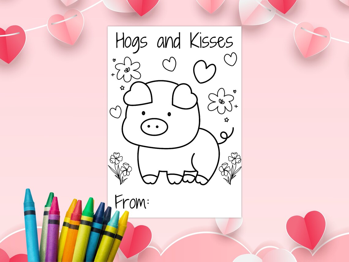 Valentine Coloring Cards, Pig Valentine's Day Cards, Printable ...
