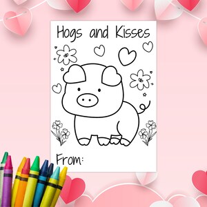 Valentine Coloring Cards, Pig Valentine's Day Cards, Printable ...