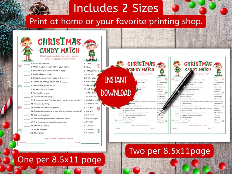 Christmas Candy Match Game, Christmas Party Games, Xmas Candy Match up ...