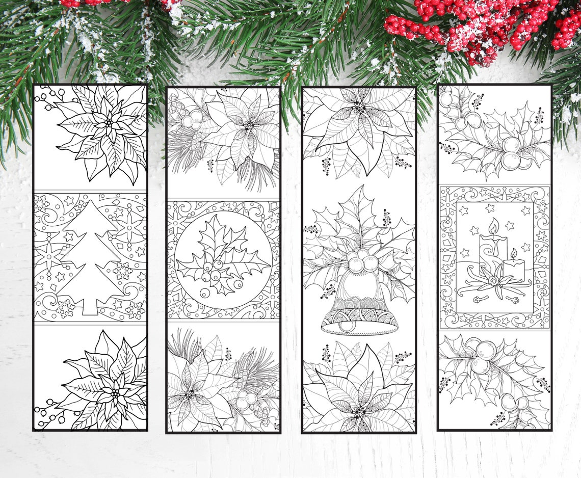 Poinsettia Christmas Bookmarks, Printable Christmas Bookmarks, DIY ...