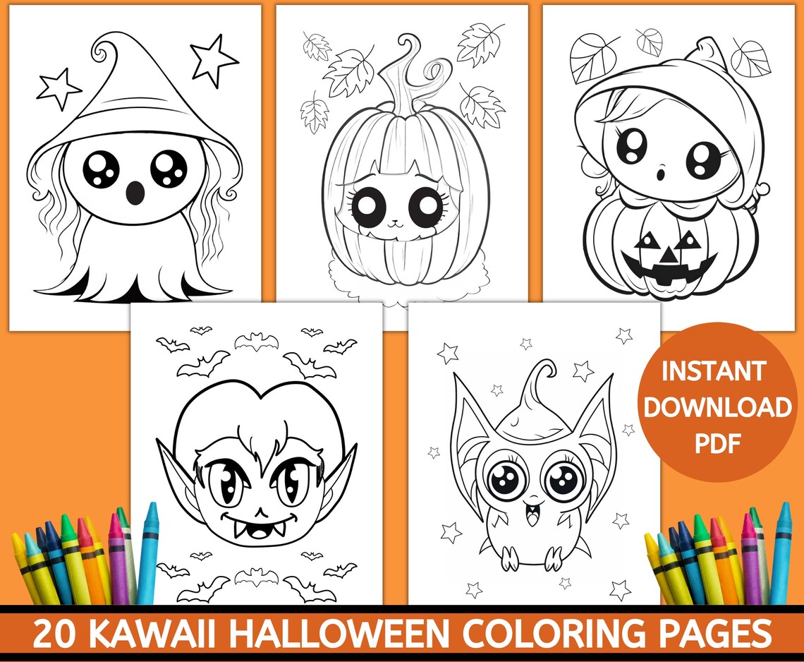 20 Kawaii Halloween Coloring Pages for Kids Printable - Etsy