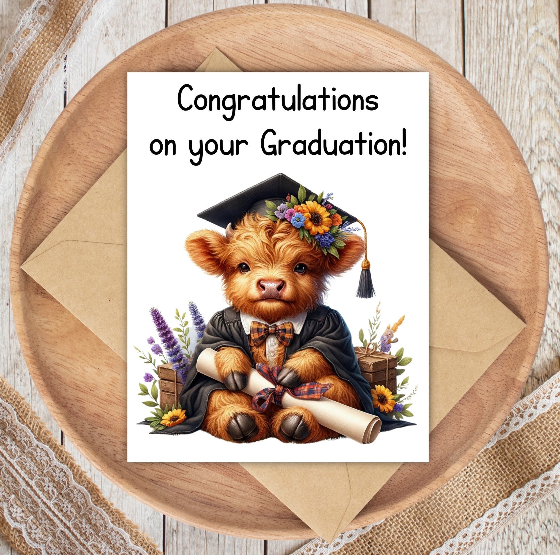 Highland Cow Graduation Card, High School Graduataion Card, College ...