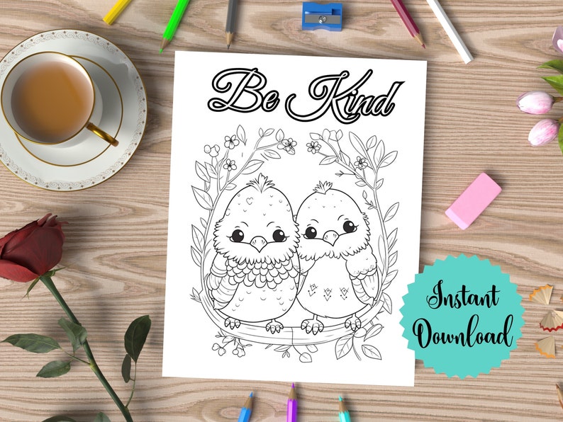 Be Kind Coloring Page Printable for Kids and Adults, Kindness Quotes ...
