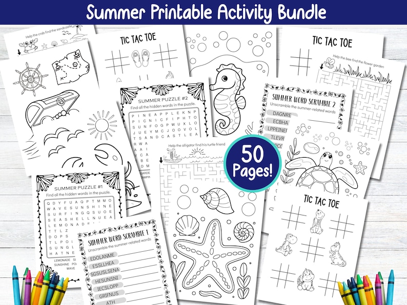 50 Page Printable Summer Activity Bundle for Kids, Summer Camp Activity ...