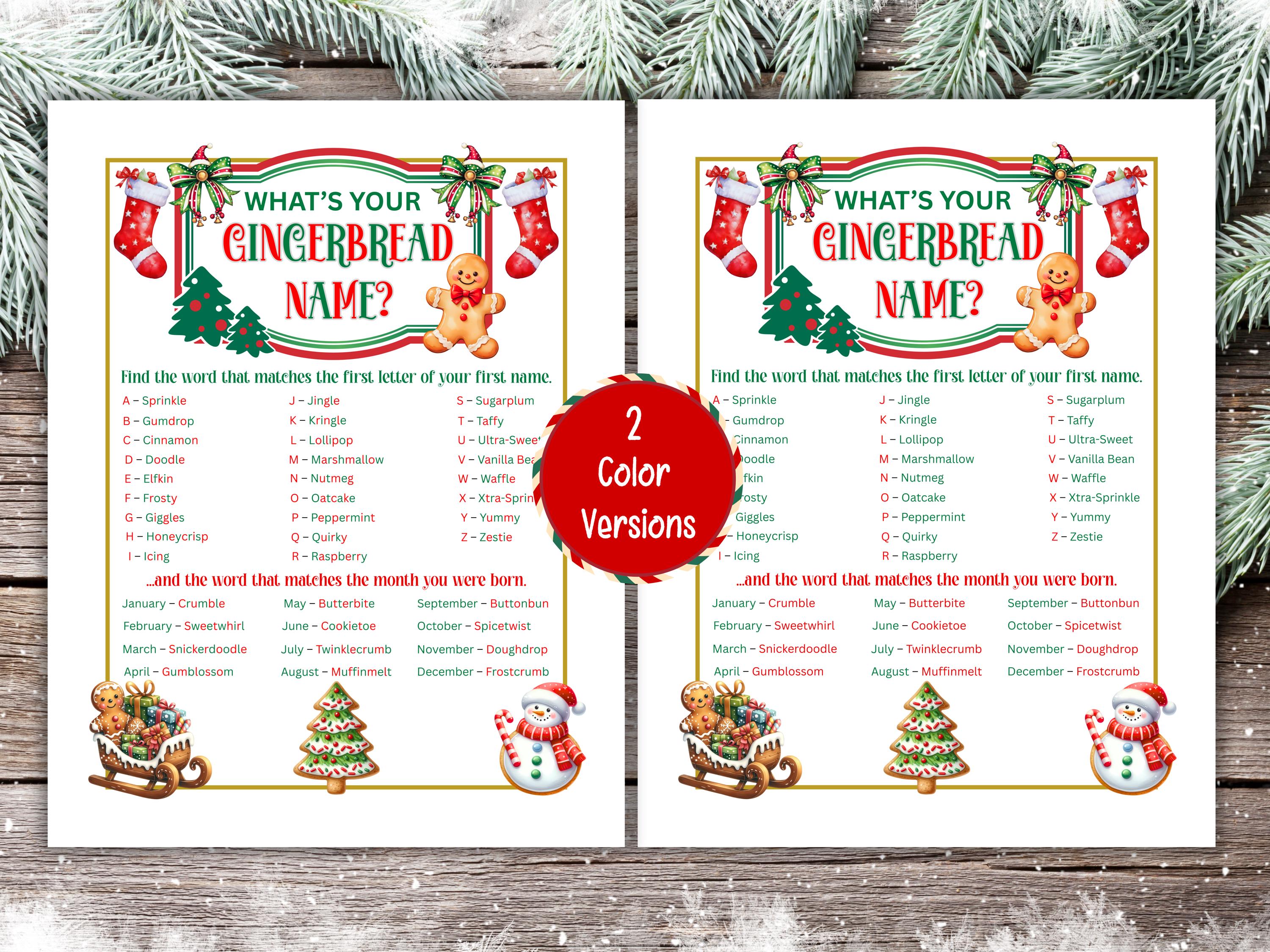 What’s Your Gingerbread Name Game, Find Your Gingerbread Name Party ...
