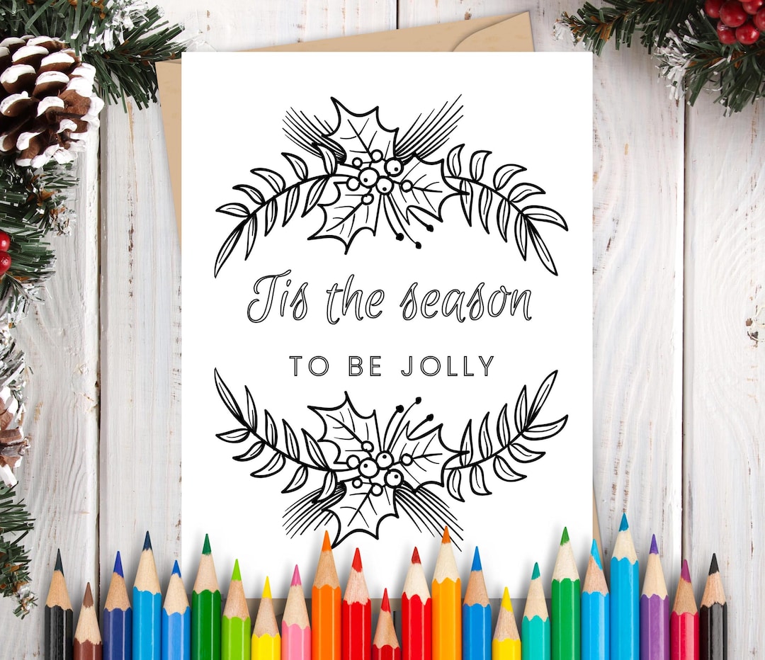 Printable Christmas Coloring Card, Kids Christmas Card, DIY Christmas ...