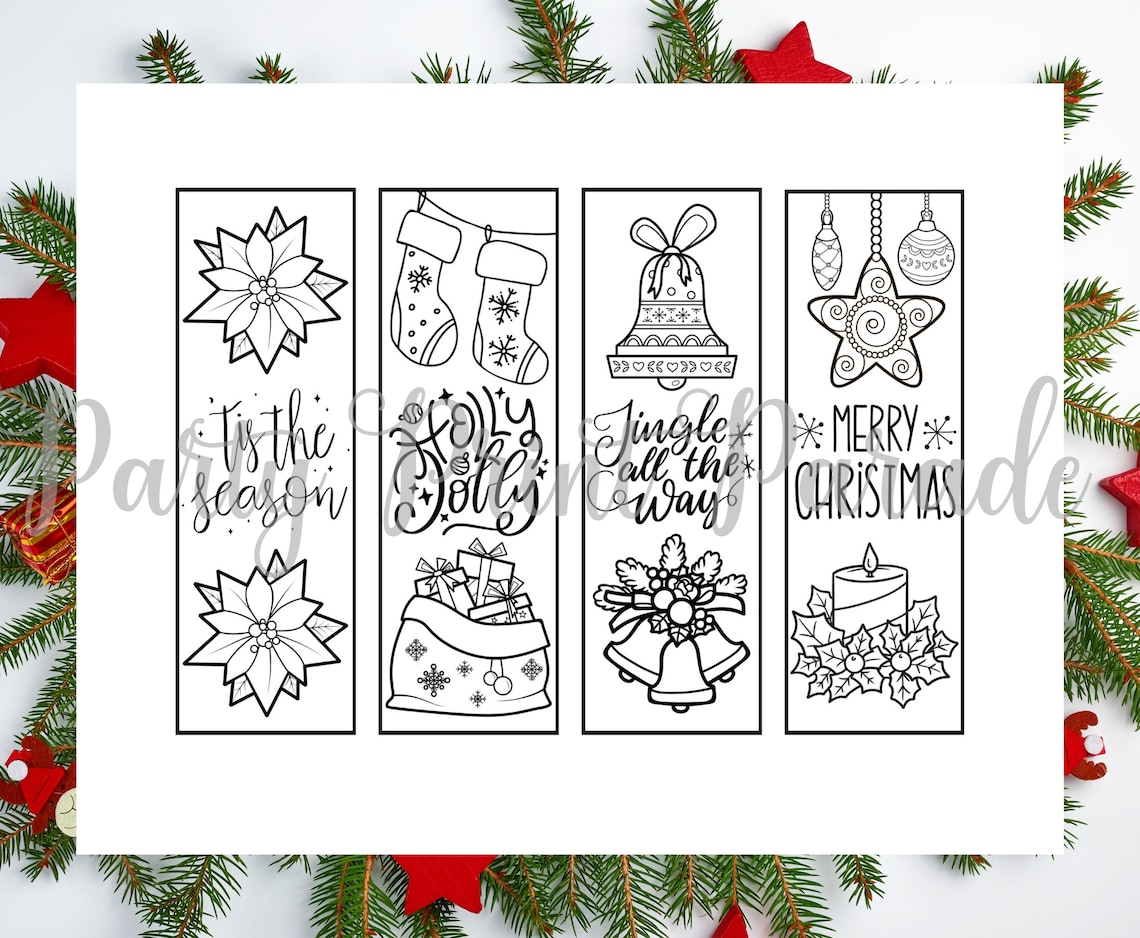 Printable Christmas Coloring Bookmarks Set of 4, Kids Christmas ...