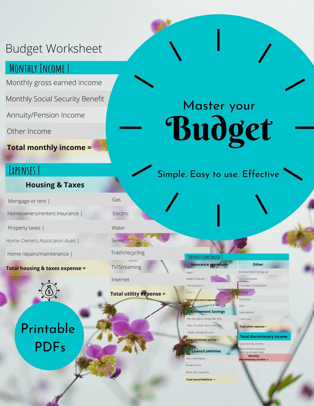 Printable Budget Worksheet - Etsy