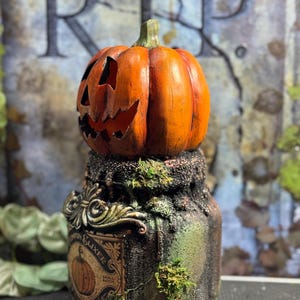 Handmade Halloween Pumpkin Elixir Bottle: Witchcraft Apothecary Decor ...