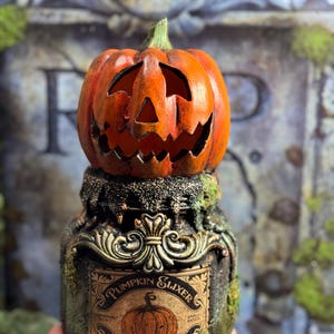 Handmade Halloween Pumpkin Elixir Bottle: Witchcraft Apothecary Decor ...