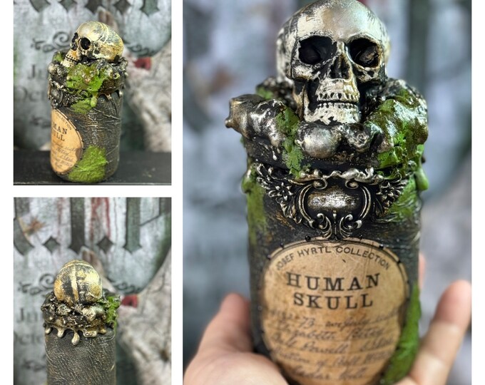 Potion Human Skull , Art Glass Bottle jar 15/5cm , Halloween , October ...