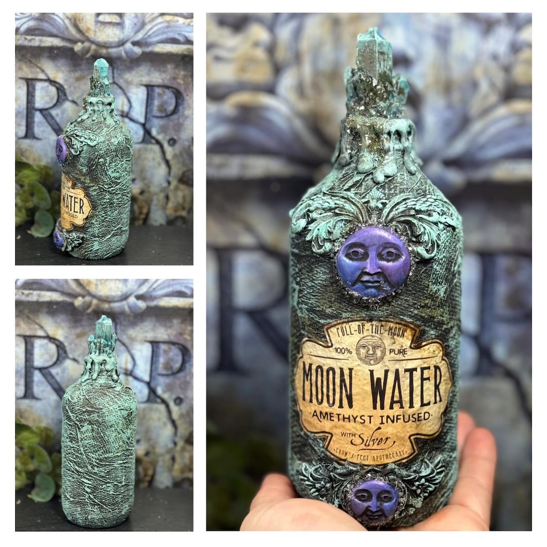 Potion Moon Water Amethyst Infused Art Glass Bottle 22cm , Wizard ...