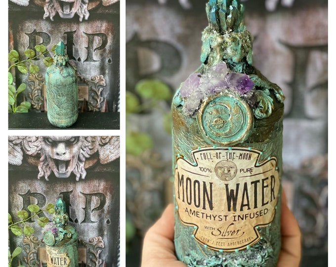 Potion Moon Water Amethyst Infused Art Glass Bottle 22cm , Wizard ...