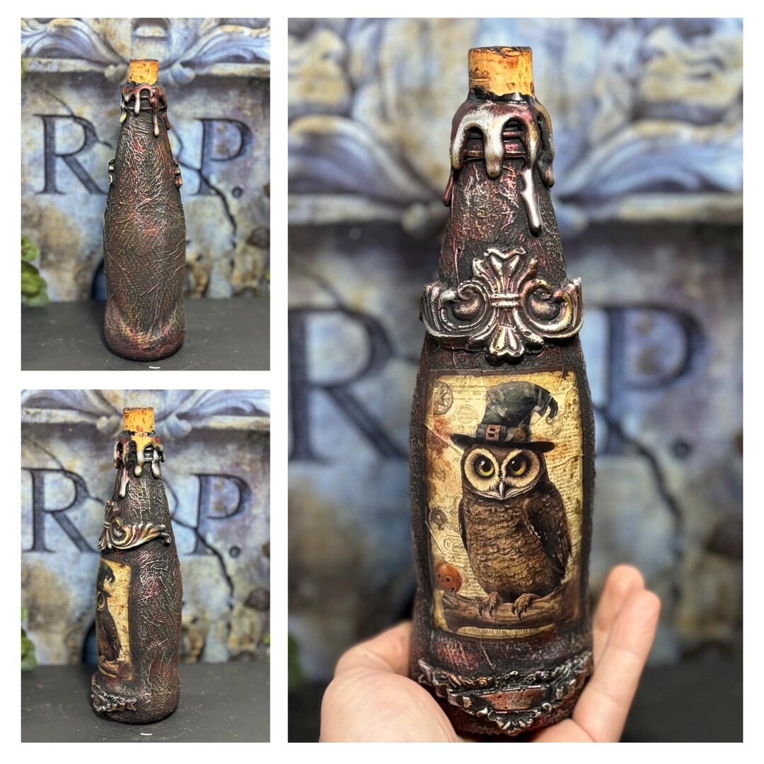 Vintage Owl Potion Bottle: Witch Apothecary Decor, Handmade in ...